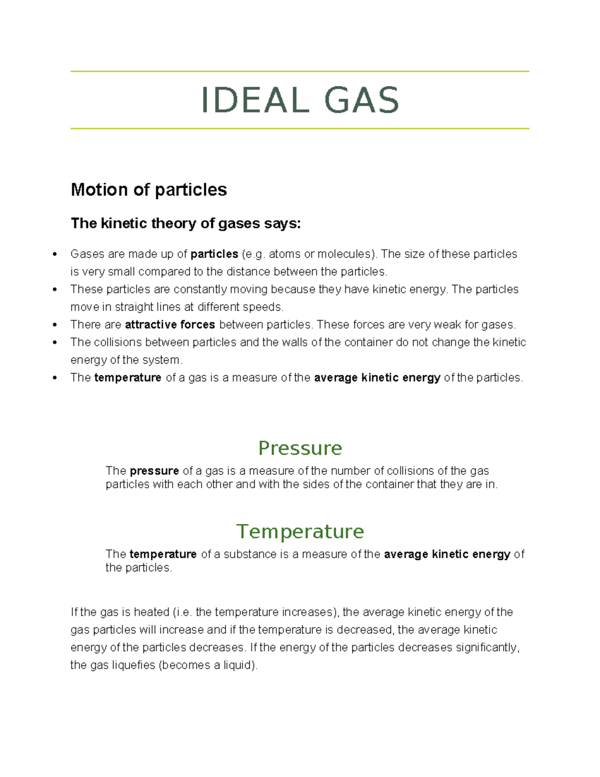 Grade 11 Ideal Gases: Key Concepts and Notes on Behavior - Studocu