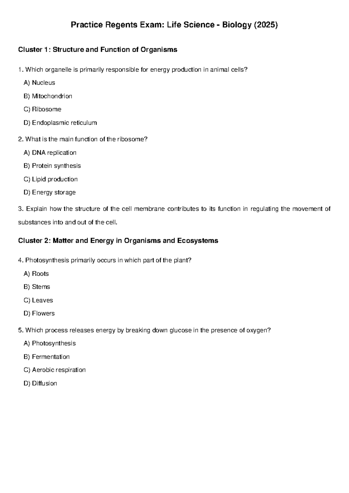 2025 Biology Regents Practice: Life Science Exam Review - Studocu