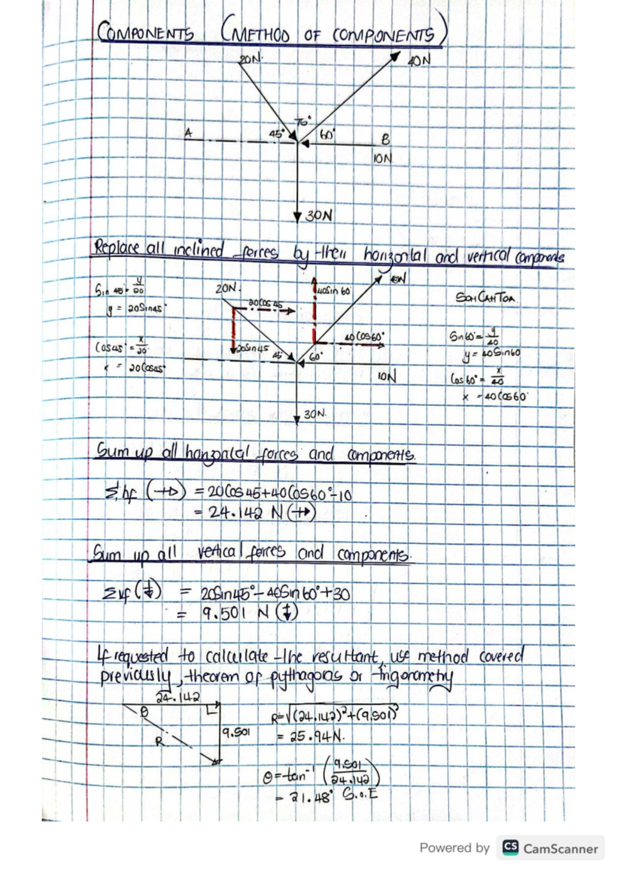 Method of Components (20N, 40N, 30N) - Extra Notes - Studocu