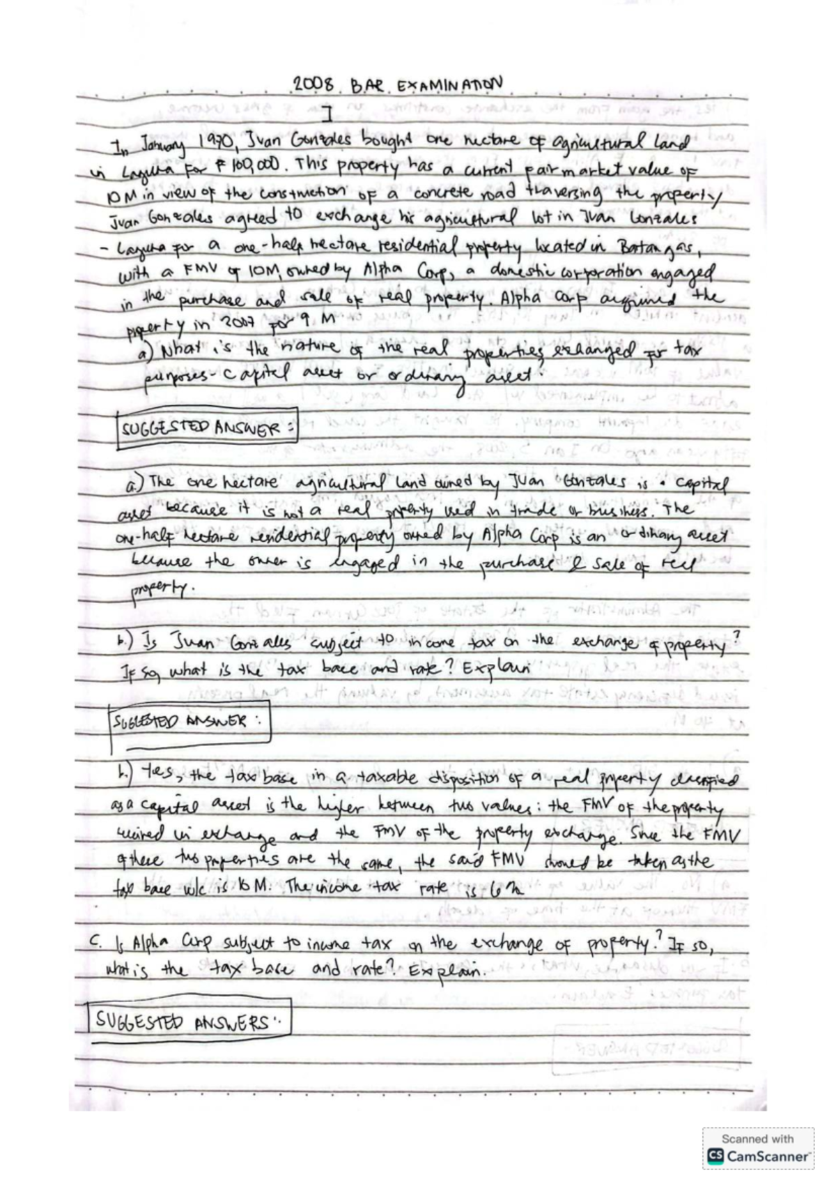 2008 BAR EXAMINATION QUESTIONS (2008 BAR QS) - Studocu