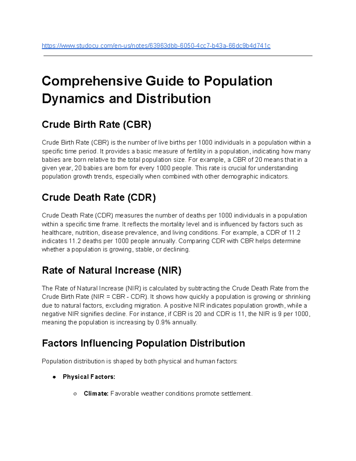 Comprehensive Analysis of Population Dynamics and Distribution Factors (GEOG - Studocu
