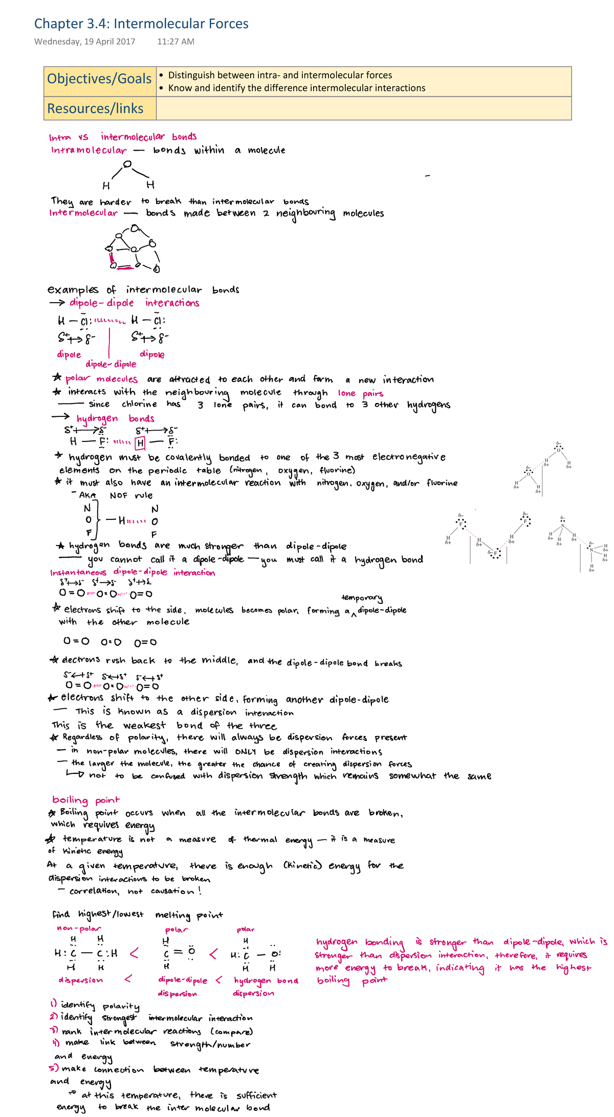 Chapter 3 - intermolecular forces chemistry notes - Objectives/Goals ...
