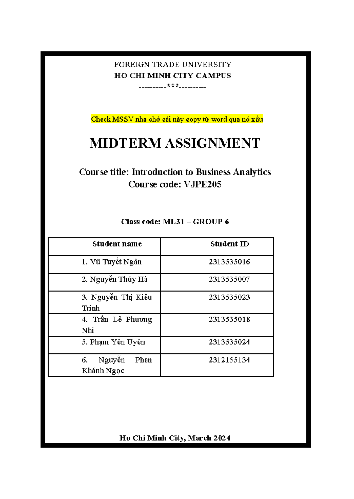 VJPE205 ML31 Midterm Assignment: Titanic Survival Analysis by Group 6 ...