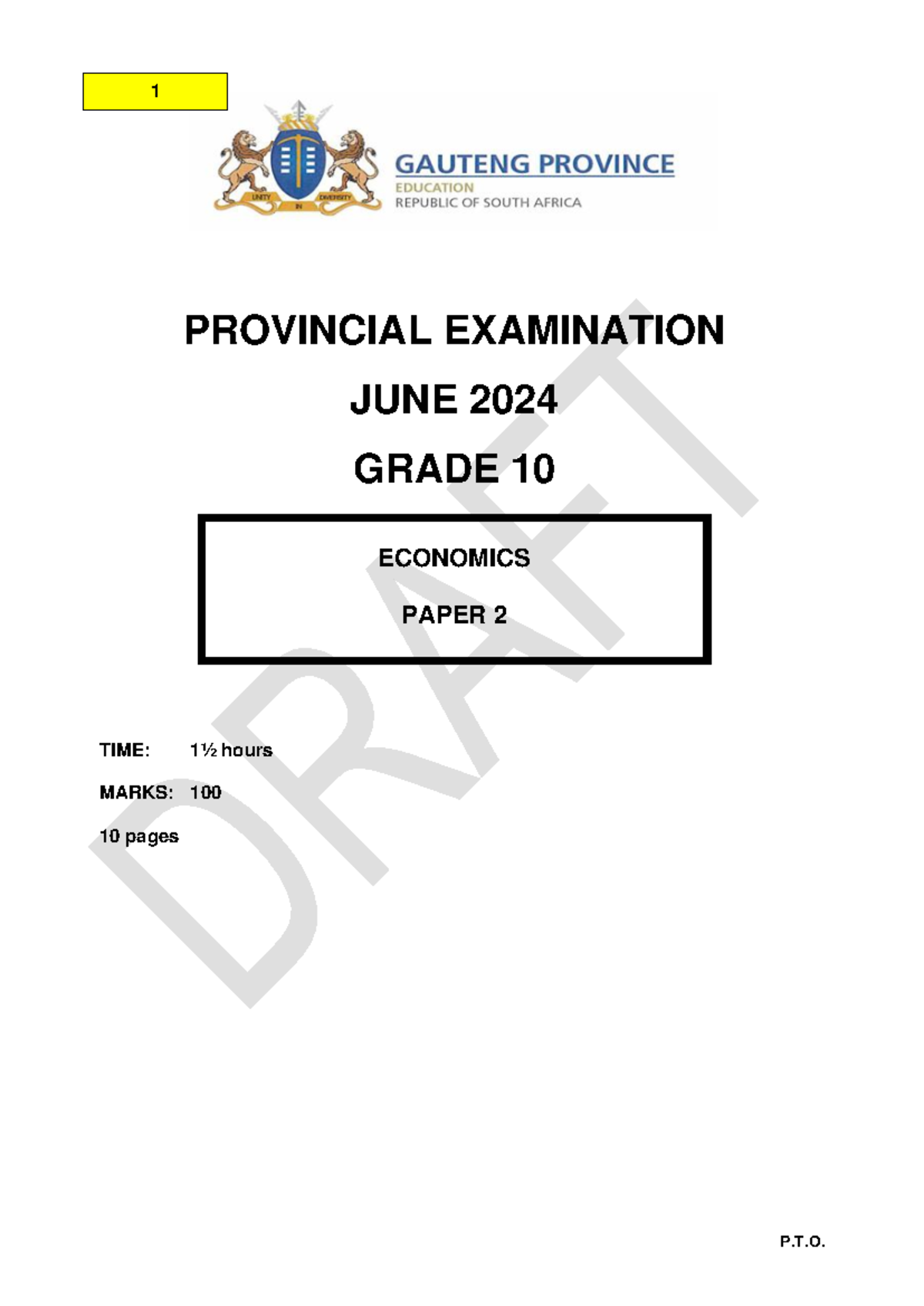 Gr 10 Economics P2 June 2024 Provincial Exam Question Paper - Studocu