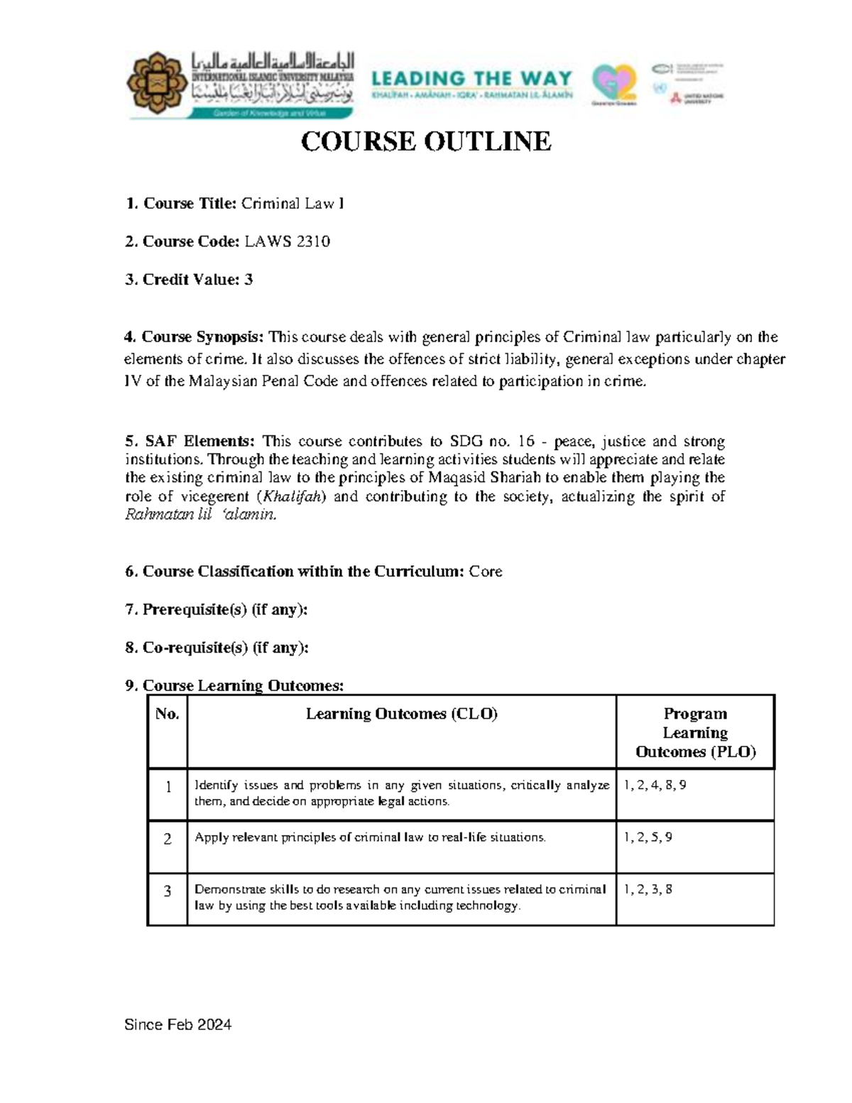 Criminal Law I - Detailed Course Outline and Learning Framework (LAWS ...