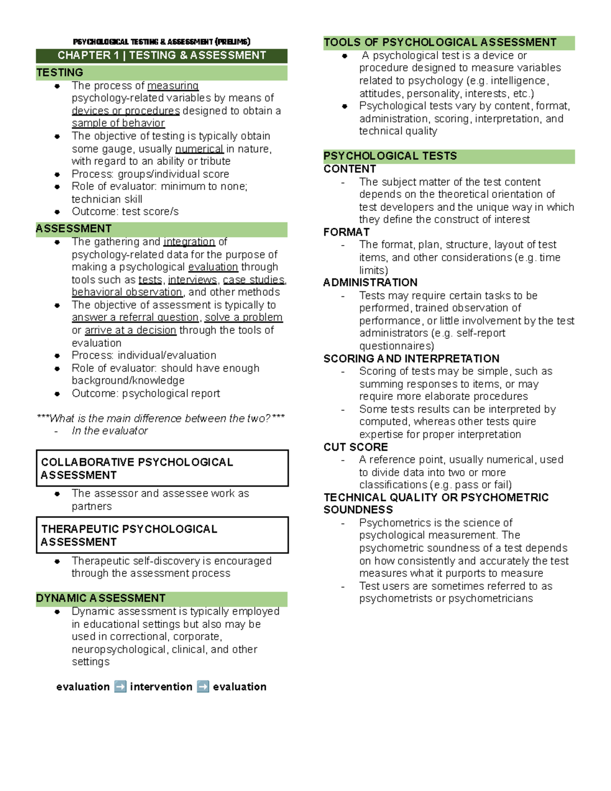Psychological Testing & Assessment ( Prelims) - PSYCHOLOGICAL TESTING ...