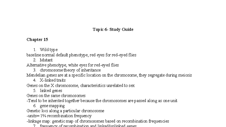 Genetics Study Guide: CH 15 & 16 Key Concepts Overview - Studocu