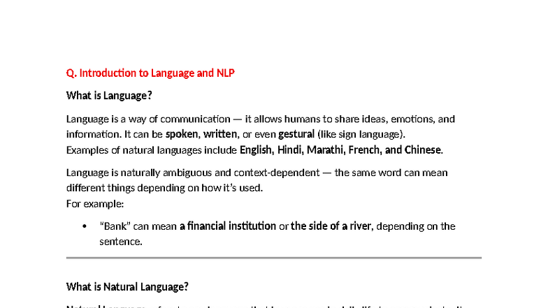 NLP 101: Introduction to Language and Natural Language Processing - Studocu