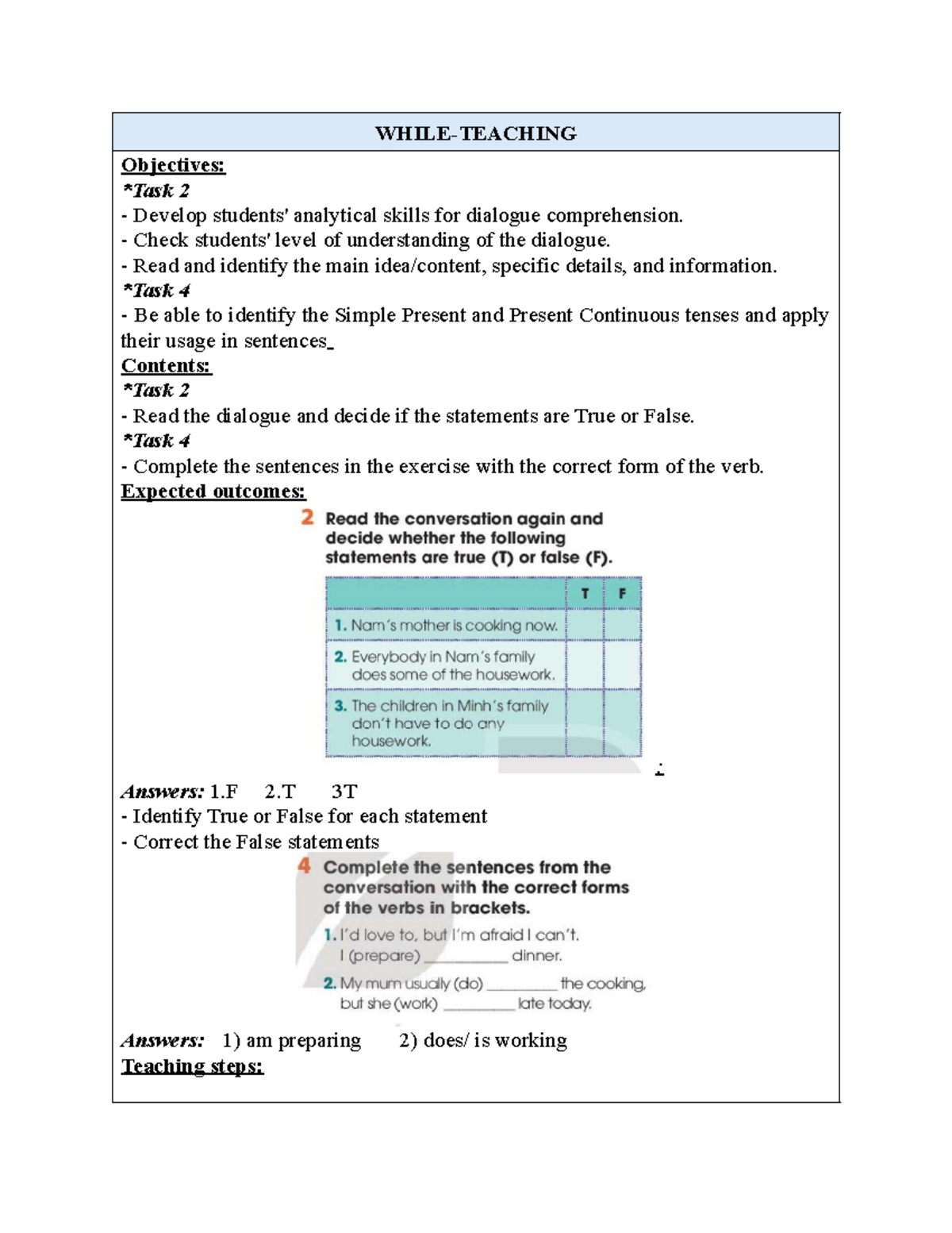 Lesson Plan: Analyzing Dialogue Comprehension & Tenses (ENG101) - Studocu
