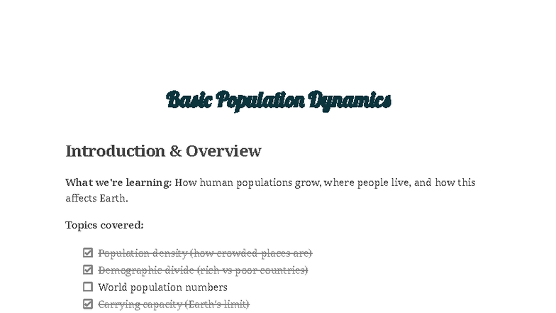 ENV107: Basic Population Dynamics Overview and Key Concepts - Studocu