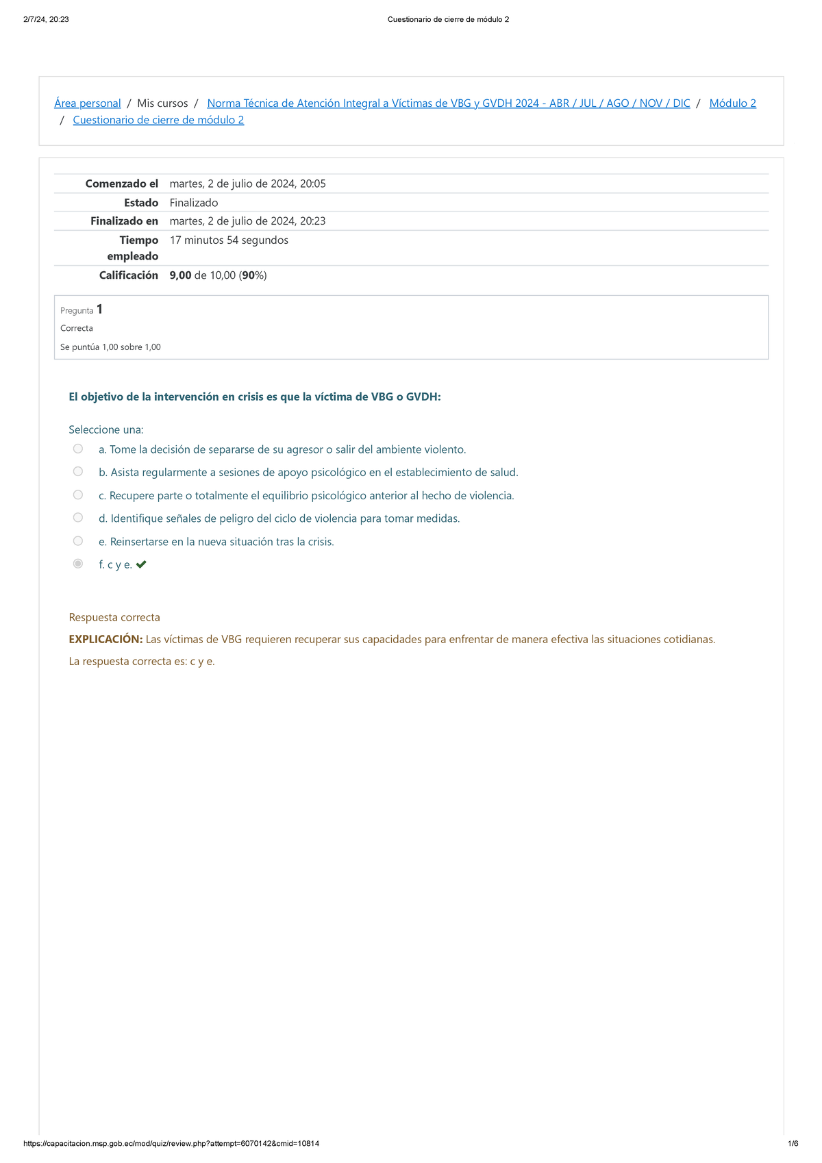 Cuestionario de cierre de módulo 2 - Tome la decisión de separarse de ...