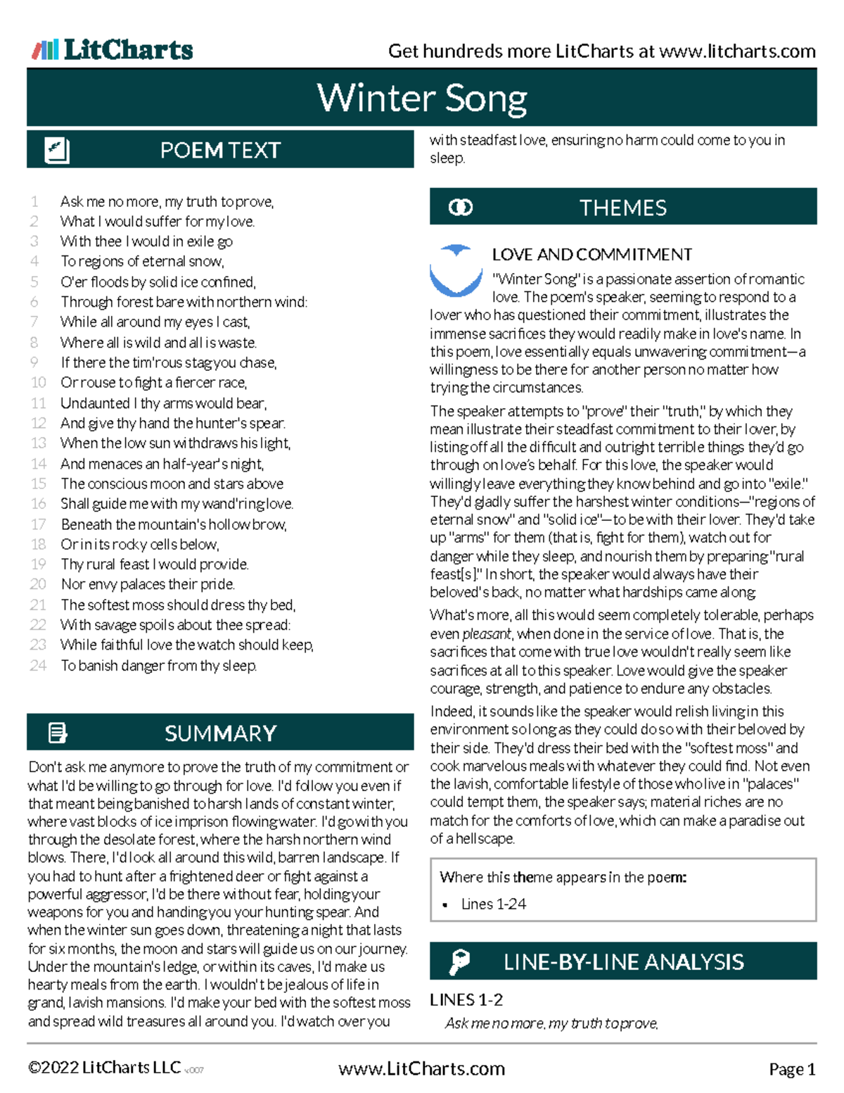 Analysis of "Winter Song" (POEM) - Themes of Love & Commitment - Studocu