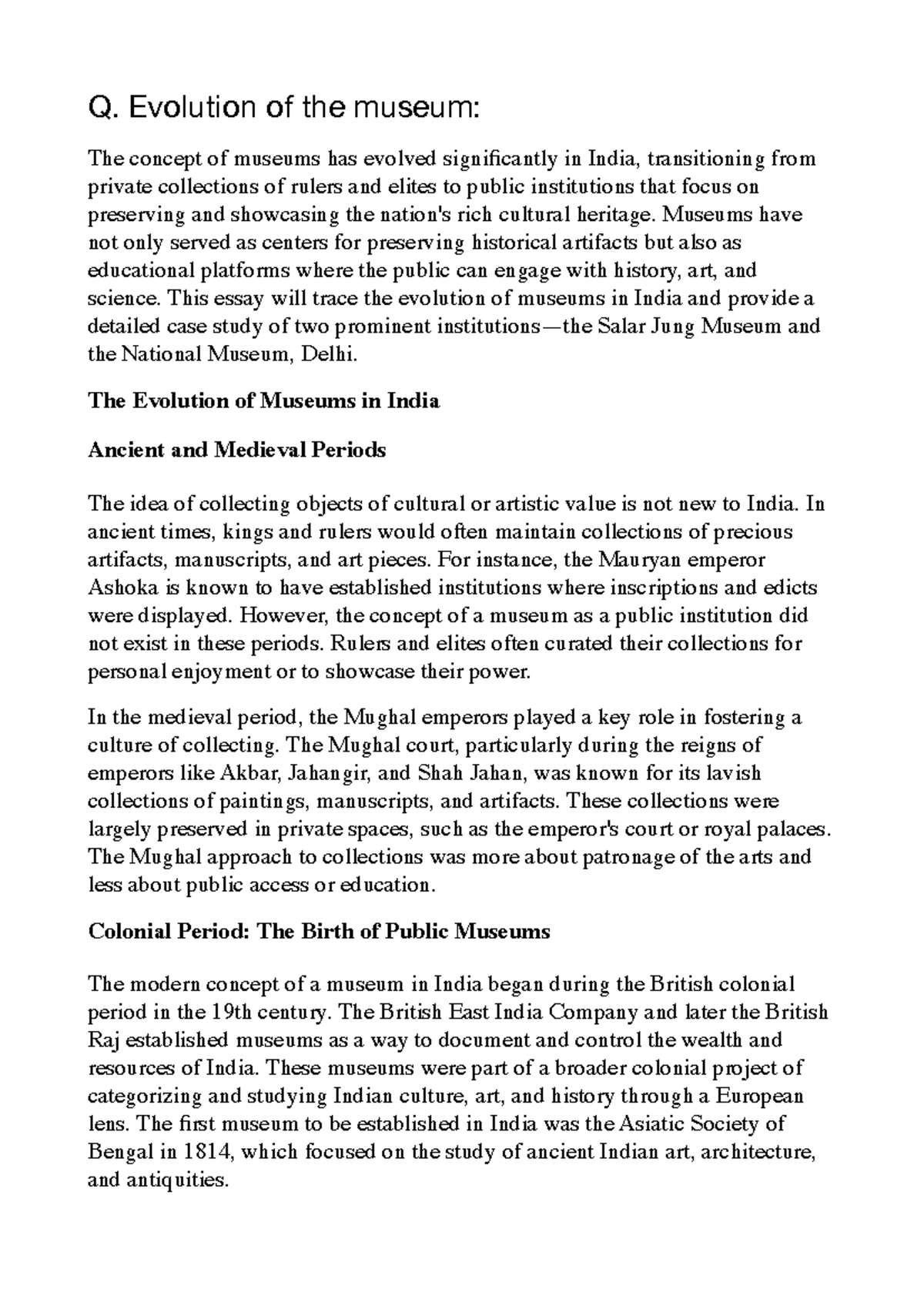 Evolution of Museums in India: A Case Study of Key Institutions - Studocu