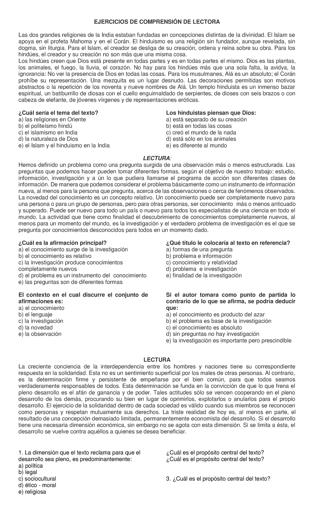 Taller Comprension Lectora Seleccion Multiple - EJERCICIOS DE ...
