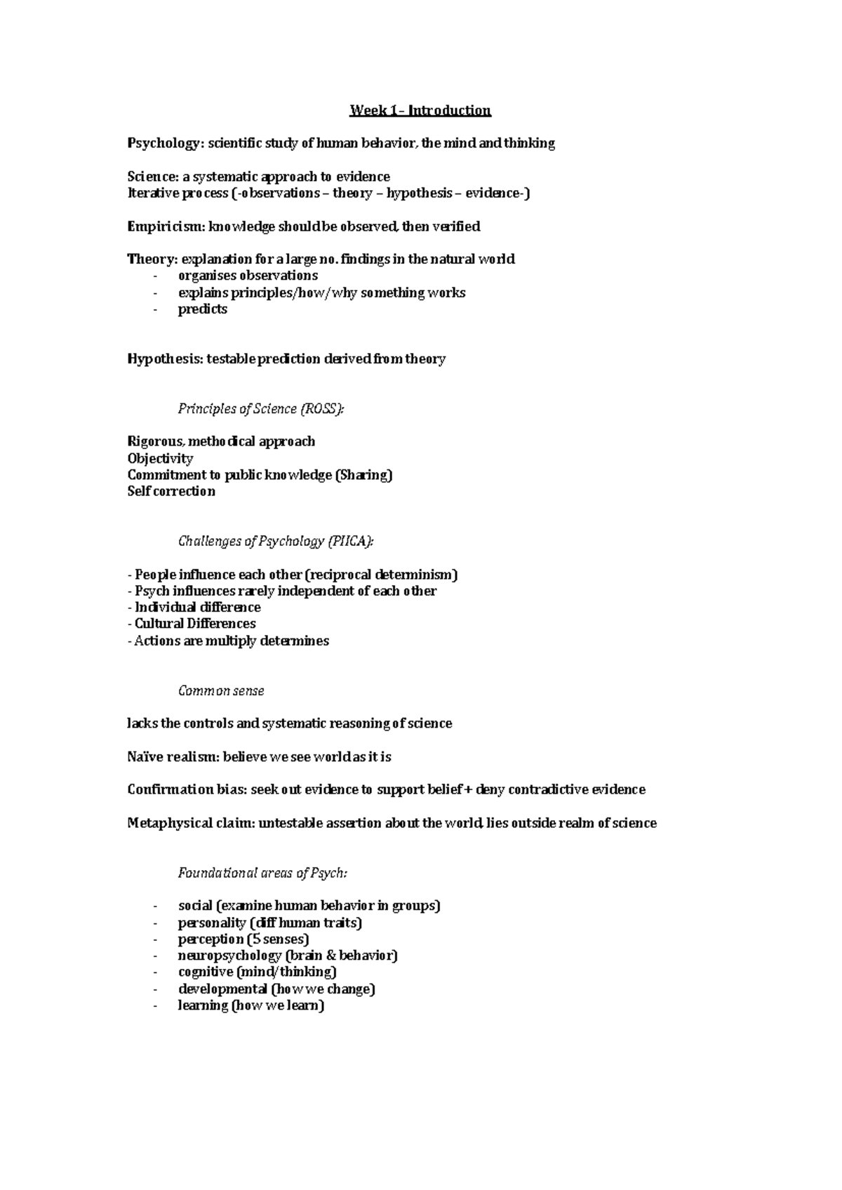 Psych 1101: Comprehensive Notes on Psychology Concepts and Theories ...