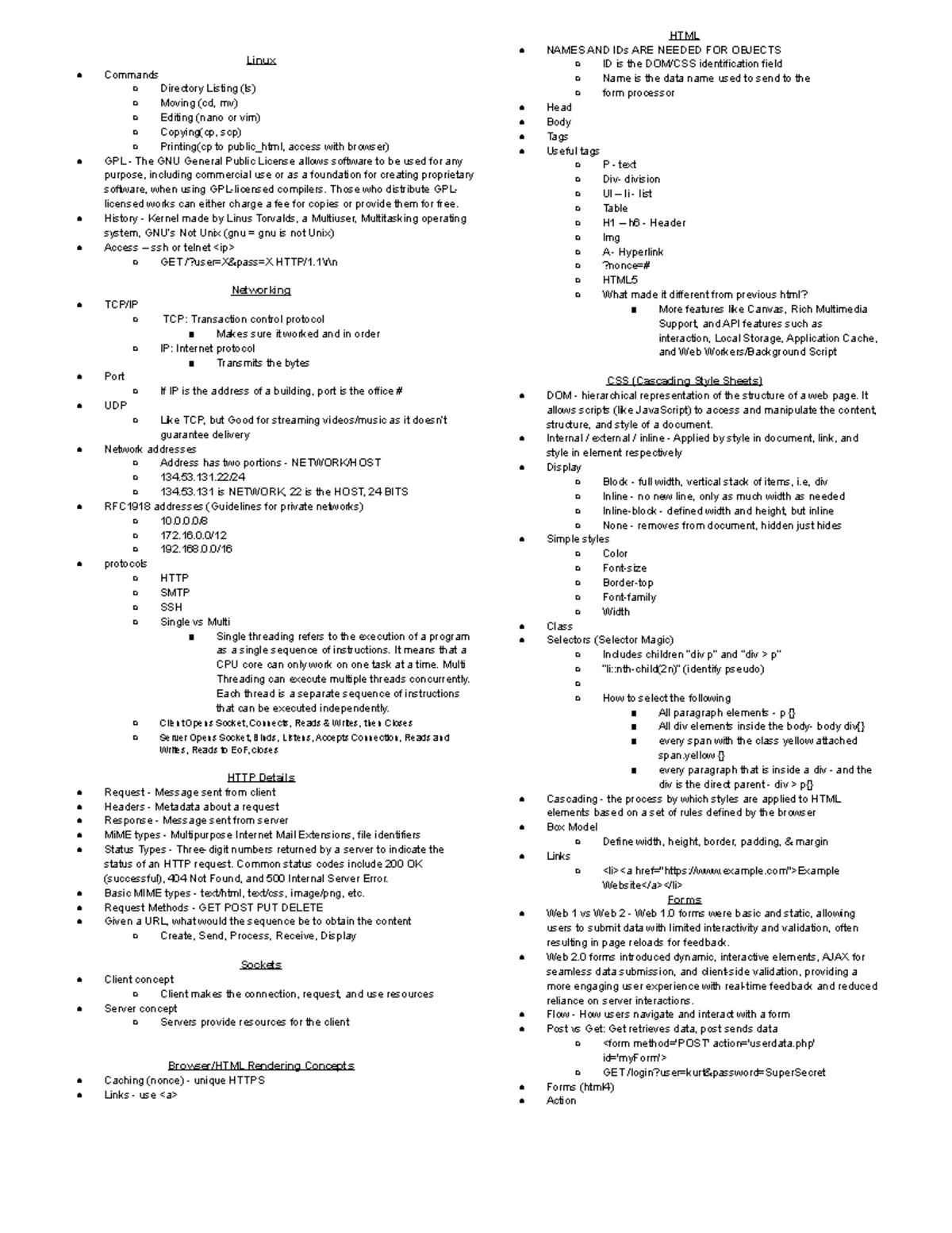 CSE383 Midterm Study Notes: Linux, Networking, and HTML/CSS Concepts ...