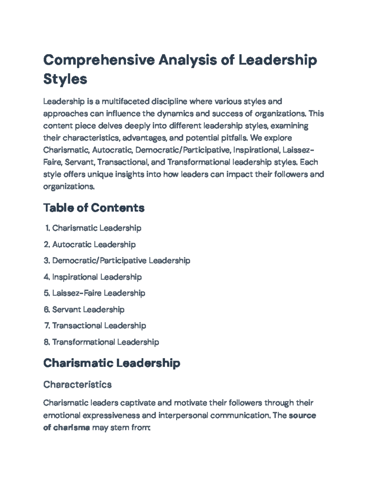 Comprehensive Overview of Leadership Styles: Characteristics & Impact ...