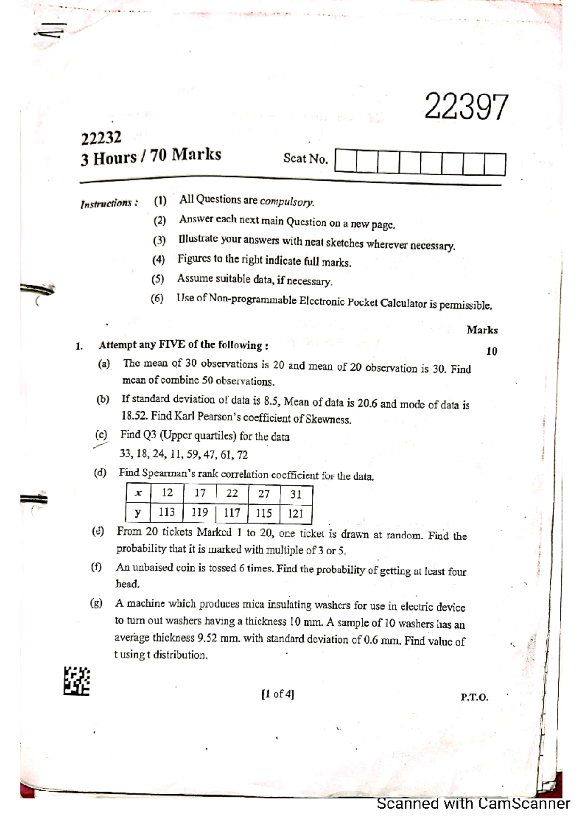 Mml m3 S23 QP - this question paper - 22397 3 Marks Seat No ...