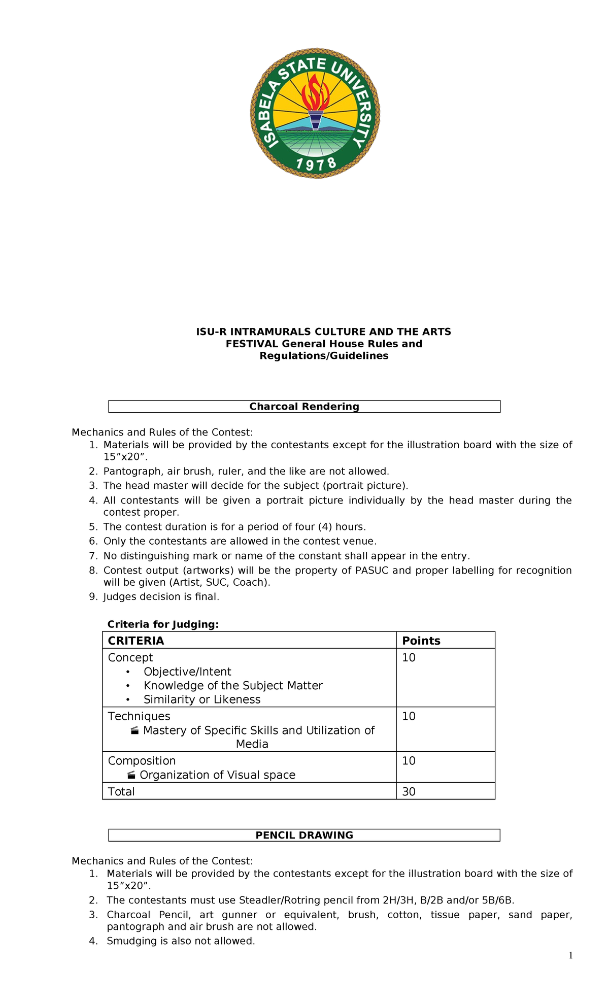 ISU-R Intramurals Arts Festival Guidelines and Contest Rules - Studocu