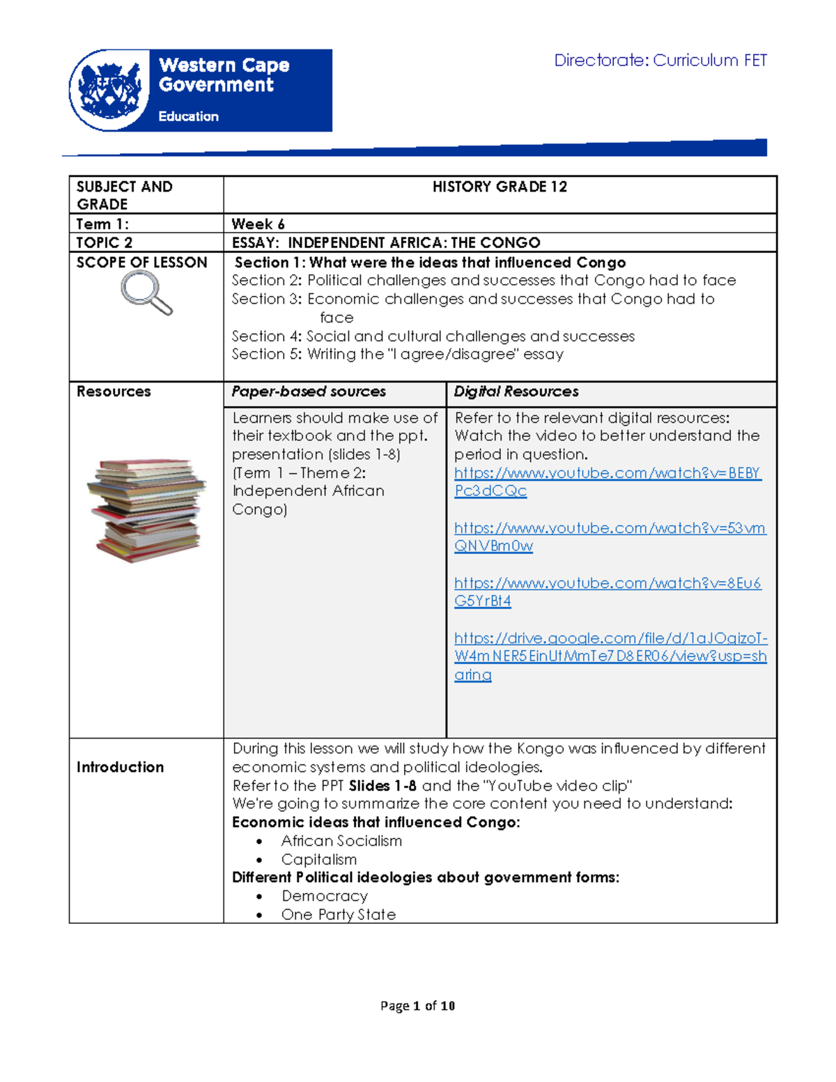 History Grade 12 Term 1 Week 6 2021 - Directorate: Curriculum FET ...