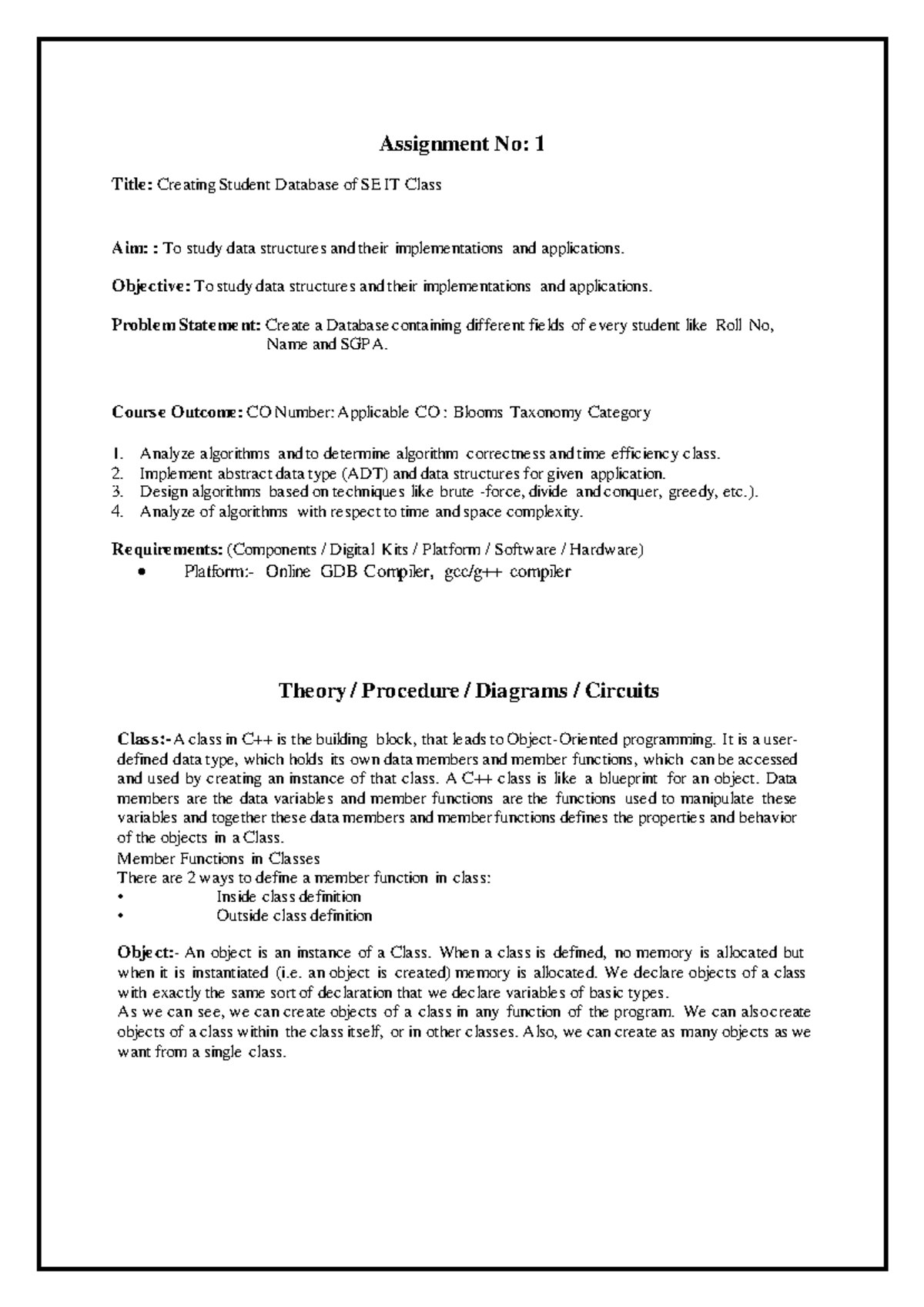 DSAL 1 - this dsa 1st practical - Assignment No: 1 Title: Creating Student Database of SE IT ...