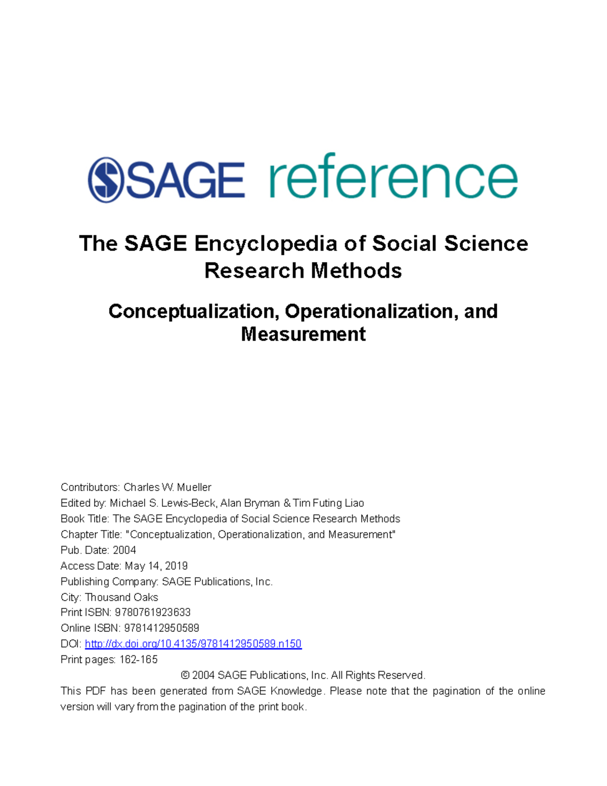 Conceptualization, Operationalization, and Measurement in Social ...