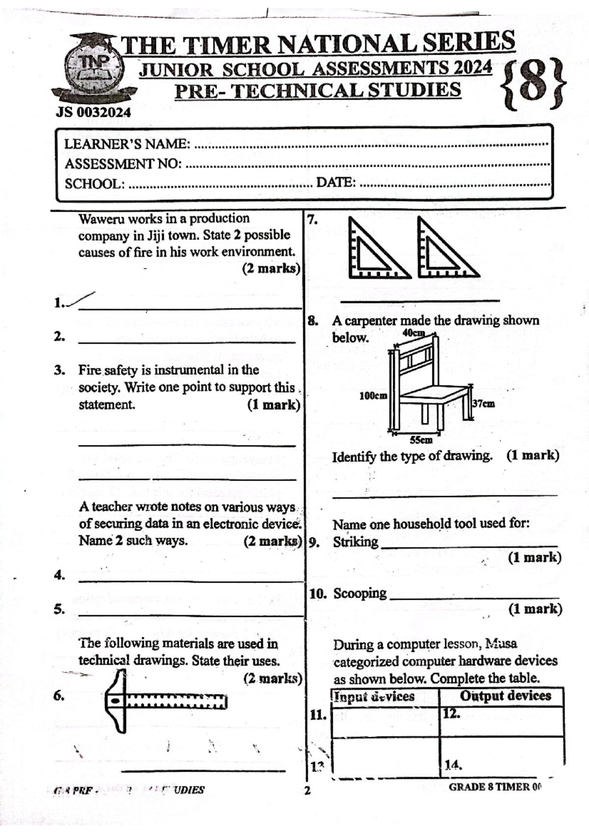 JS 0032024 Technical Studies Assessment for Junior School - 2024 - Studocu