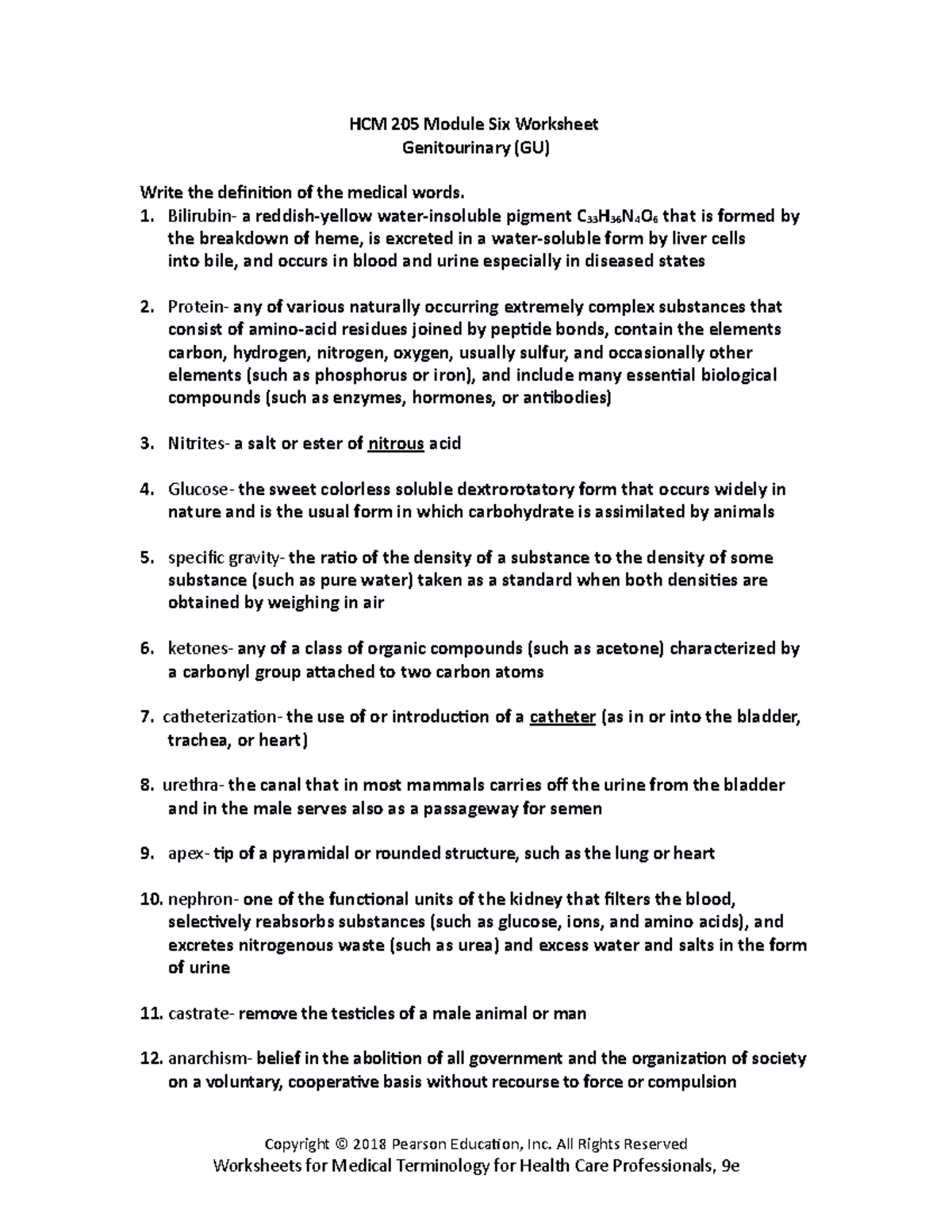 HCM 205 Final Exam Worksheet: Genitourinary Terminology & Applications ...