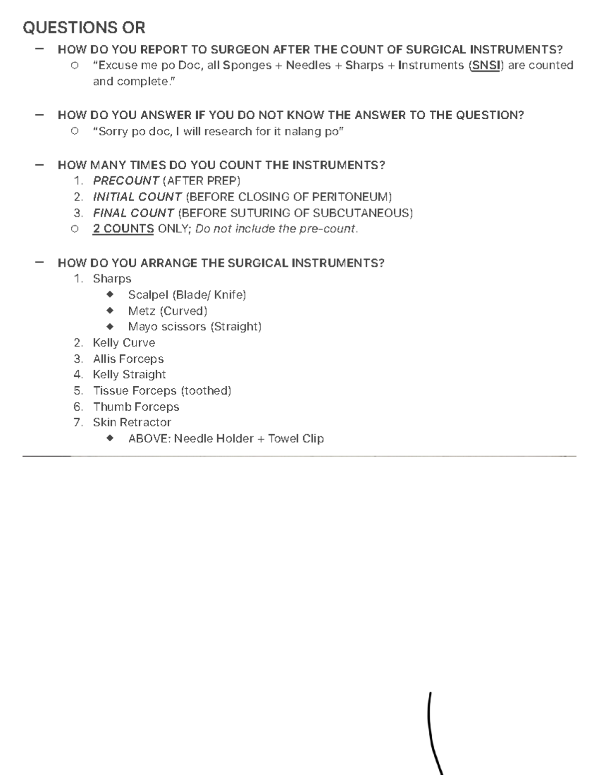 OR 101: Essential Do's and Don'ts for Operating Room Procedures - Studocu