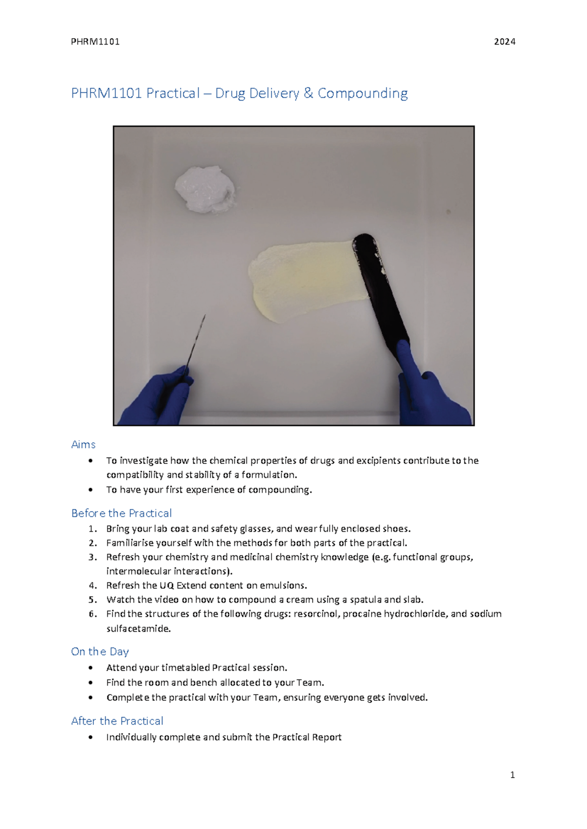 PHRM1101 Practical - Investigating Drug Compatibility in Cream ...