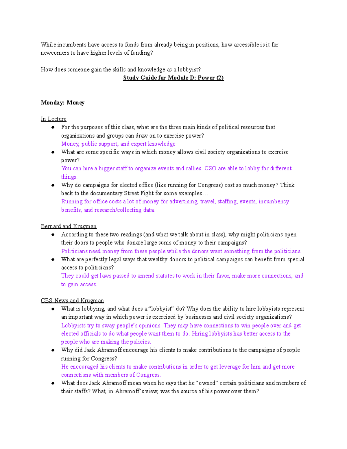 Module D Study Guide: Power & Political Resources Analysis - Studocu