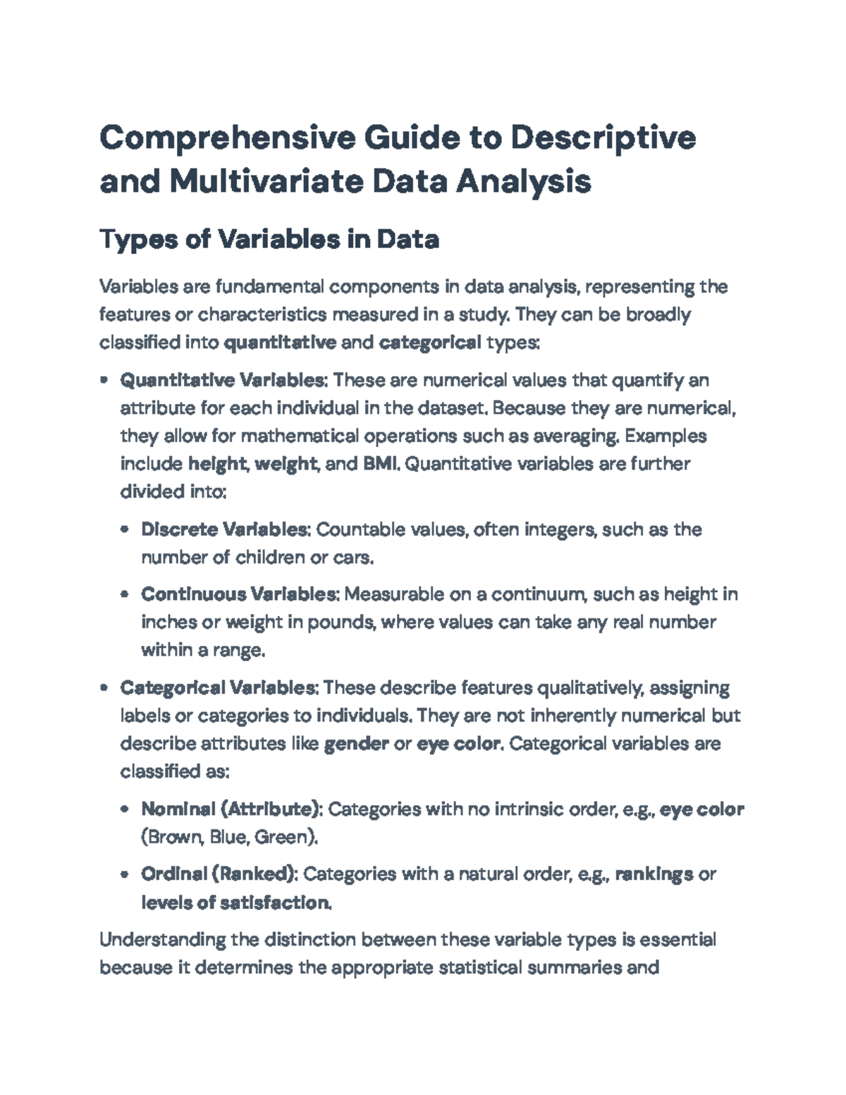 Comprehensive Overview of Descriptive & Multivariate Data Analysis ...