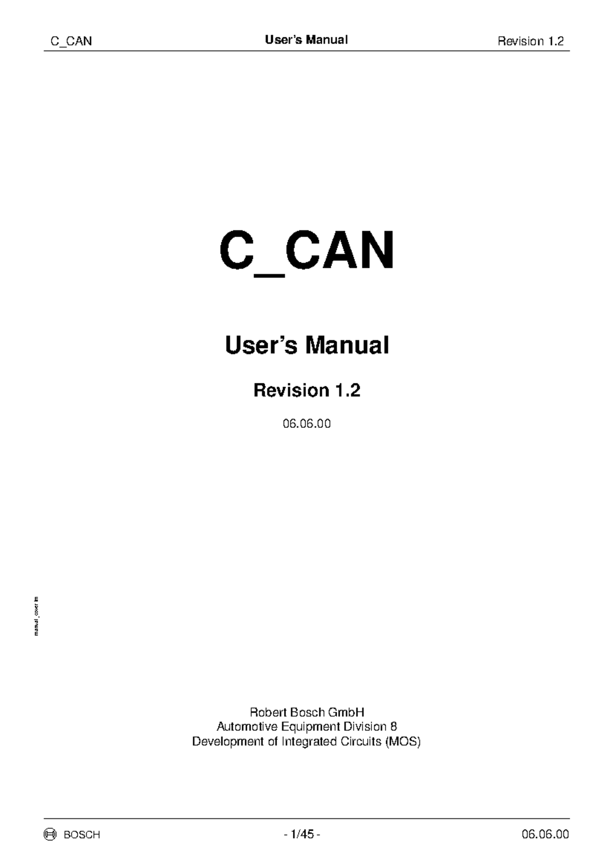 C_CAN Manual Revision 1.2 - Bosch Automotive CAN Protocol Guide - Studocu