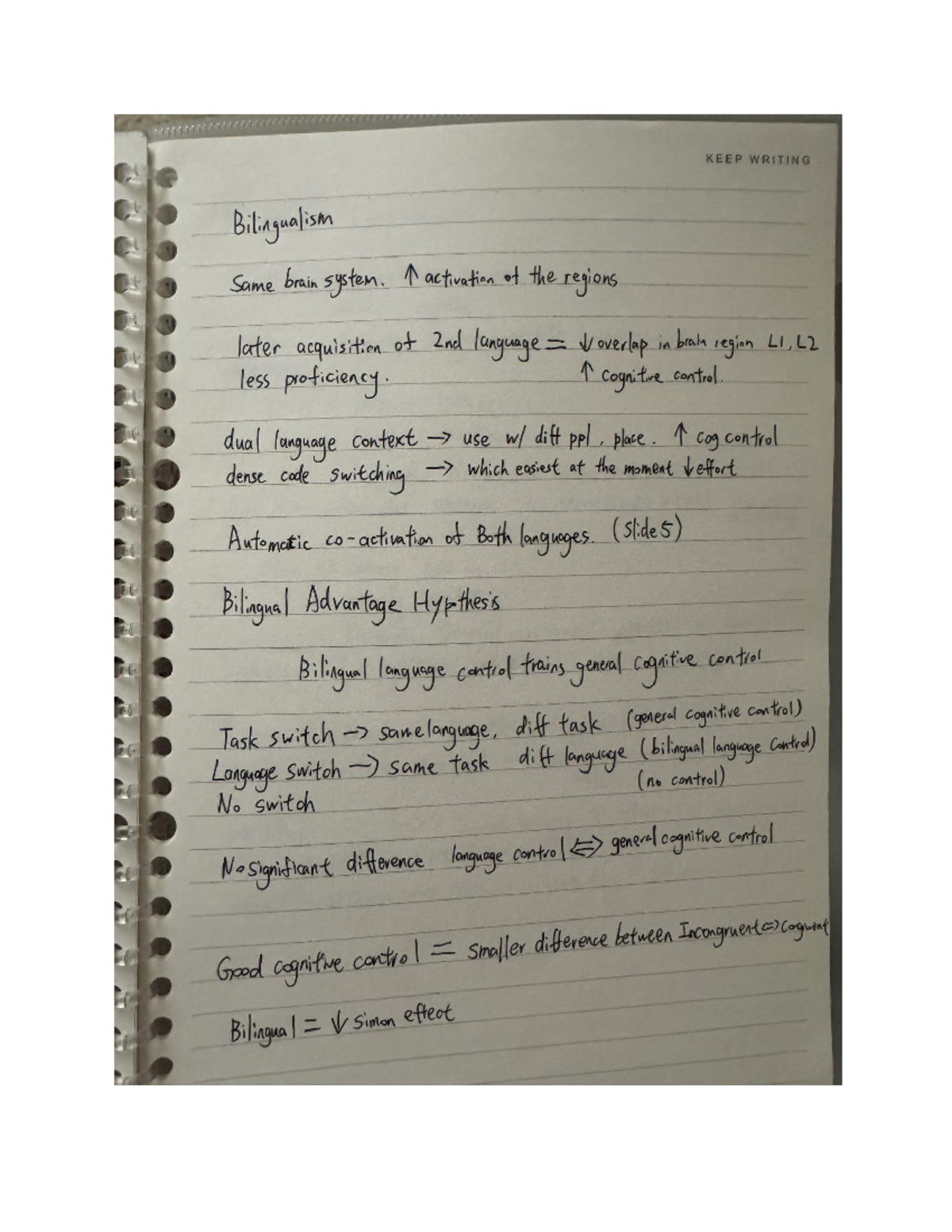 Bilingualism - Class Note - KEEP WRITING Bilingualism Same brain system ...