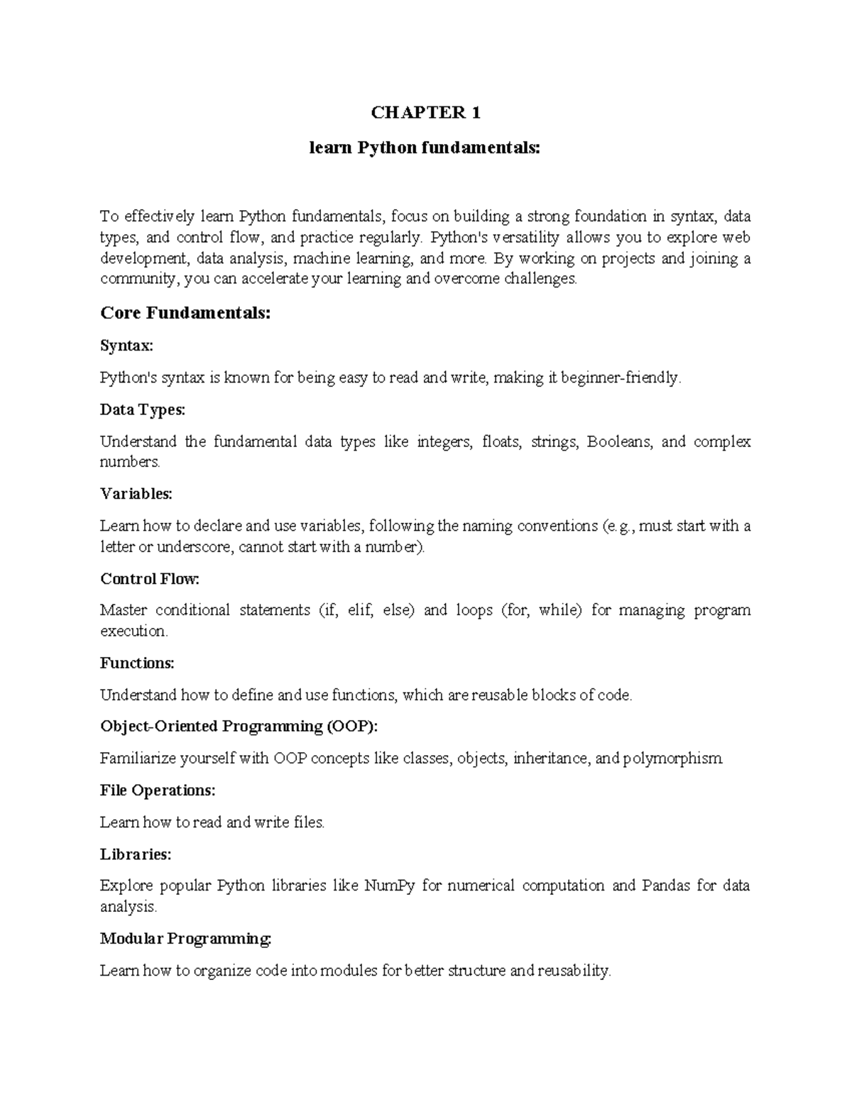 CHAPTER 1: Python Fundamentals - Syntax, Data Types, and Control Flow - Studocu