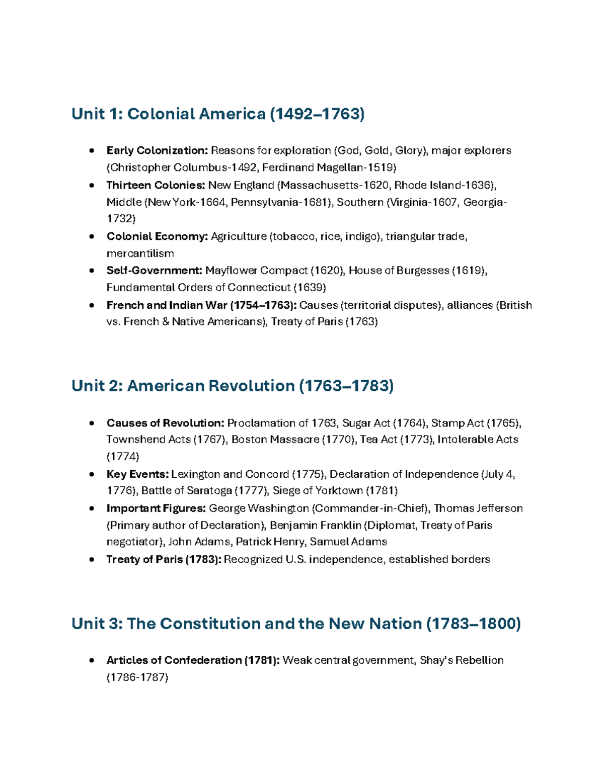 U.S. History Overview: From Colonial America to Reconstruction (1492 ...