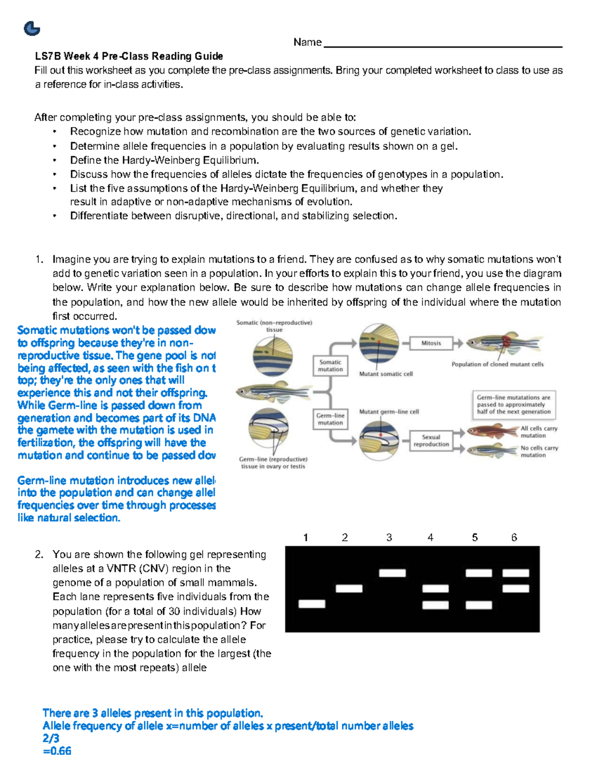 LS7B Week 4 Pre-Class Reading Guide on Genetic Variation - Studocu