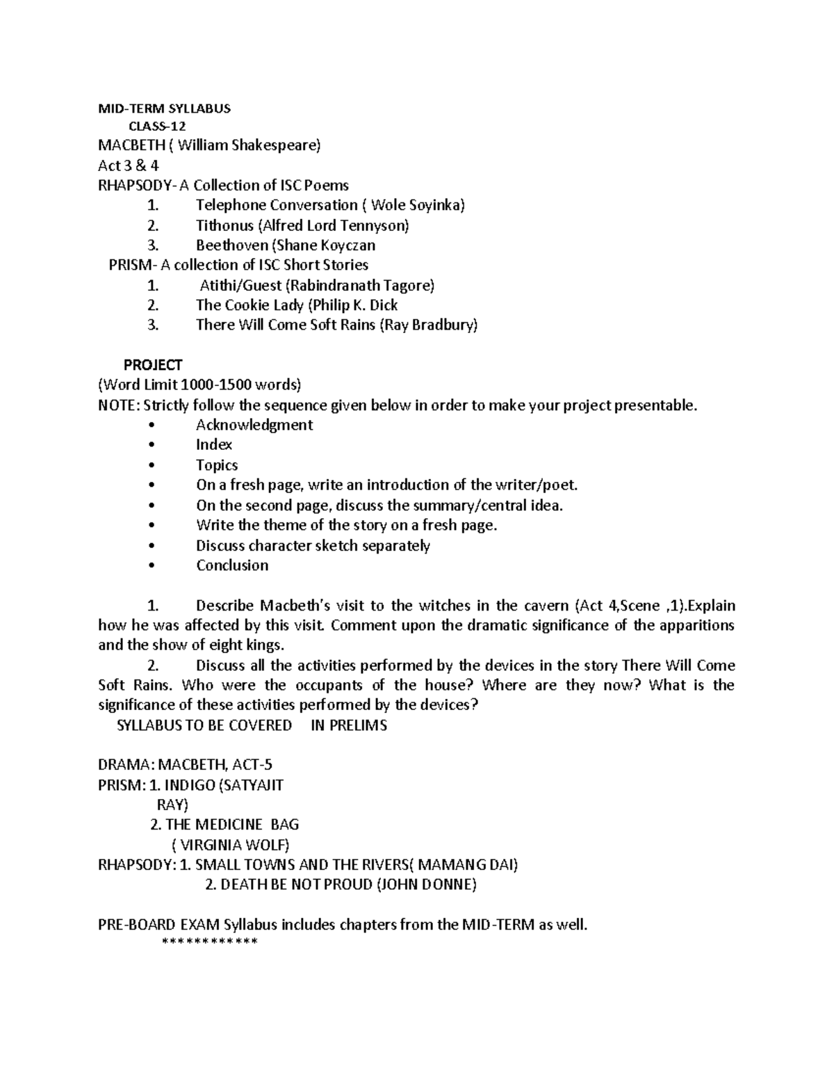 SYLLABUS 514111922360-7: English Literature - Macbeth & ISC Works - Studocu