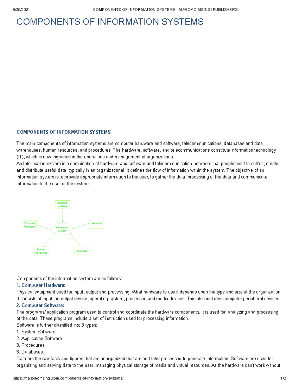 Components OF Information Systems - Masomo Msingi Publishers - 6/30 ...