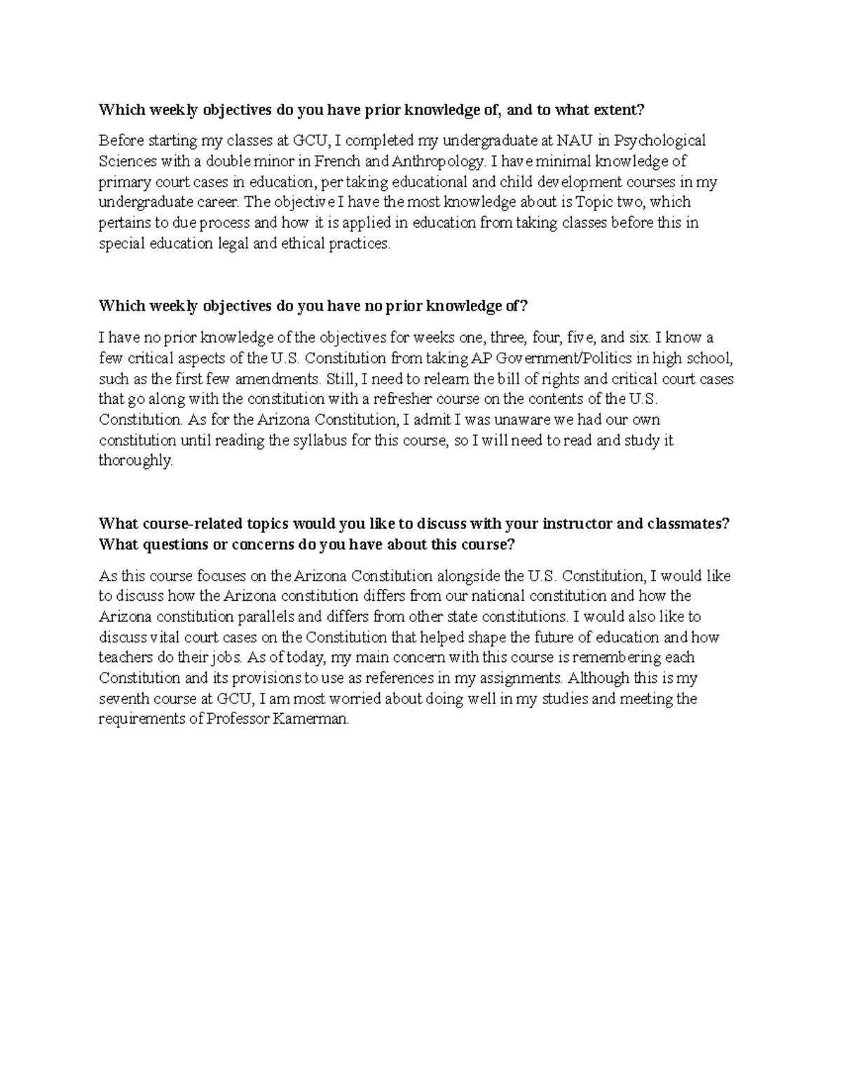 GCU Course Objectives: Prior Knowledge & Discussion Insights - Studocu