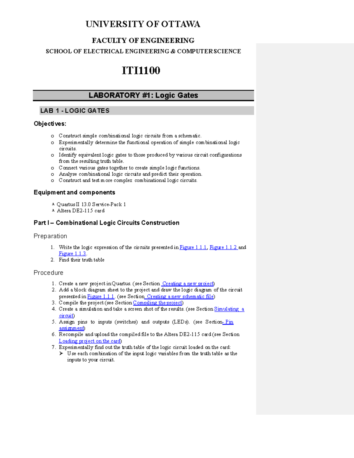 ITI 1100 Lab1 (Aziz) - LABORATORY #1: Logic Gates LAB 1 - LOGIC GATES ...