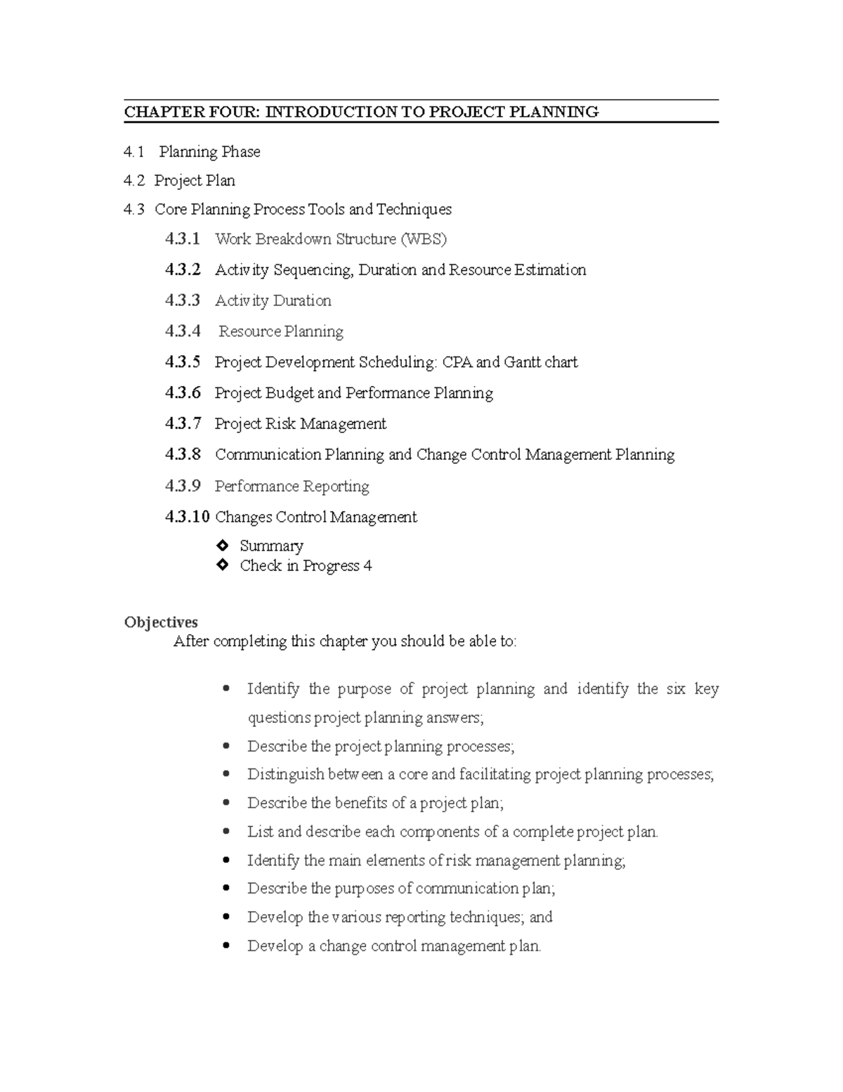 Chapter 4 - Project Planning and Core Processes Techniques - Studocu