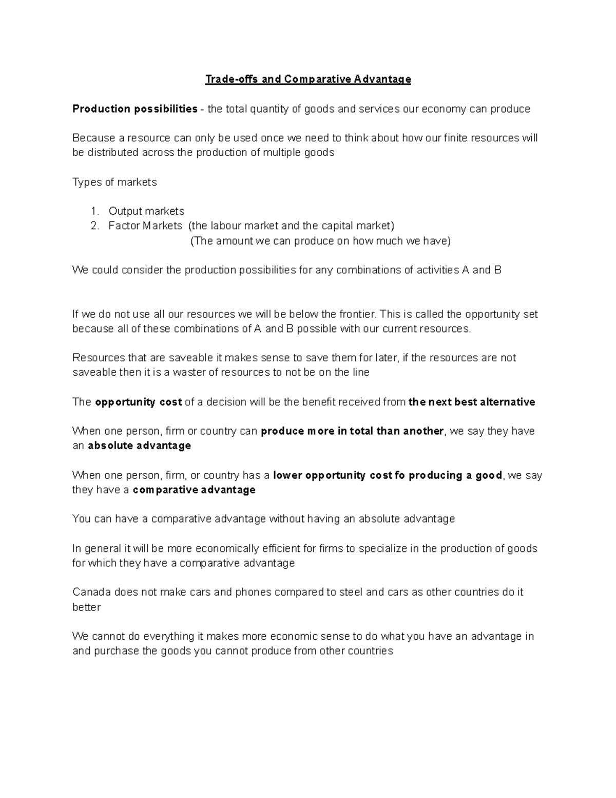 Microeconomics Unit 2: Trade-offs & Comparative Advantage Analysis ...