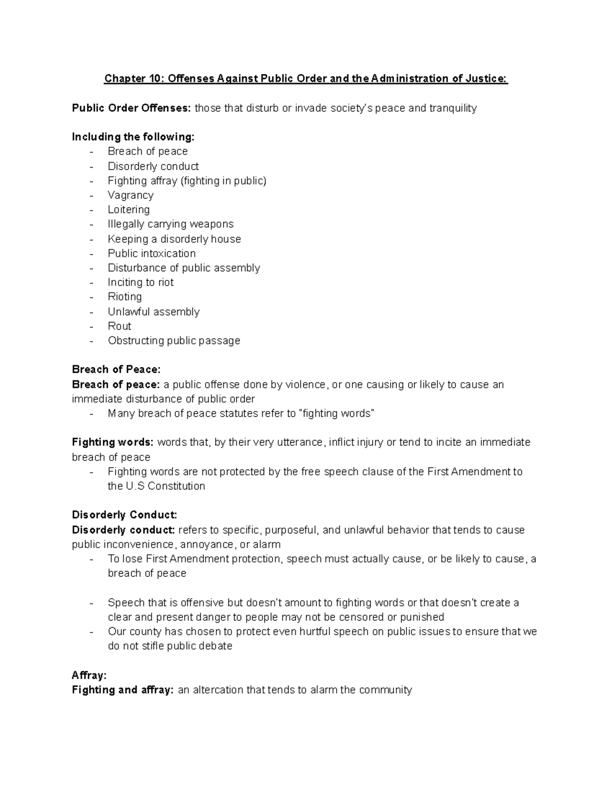 Criminal Law Chapter 10 - Chapter 10: Offenses Against Public Order and ...