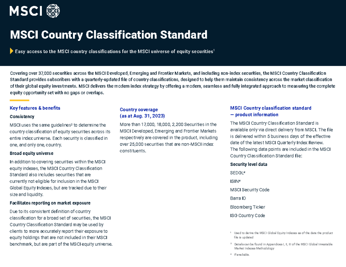 MSCI Country Classification Standard Overview & Key Features - Studocu
