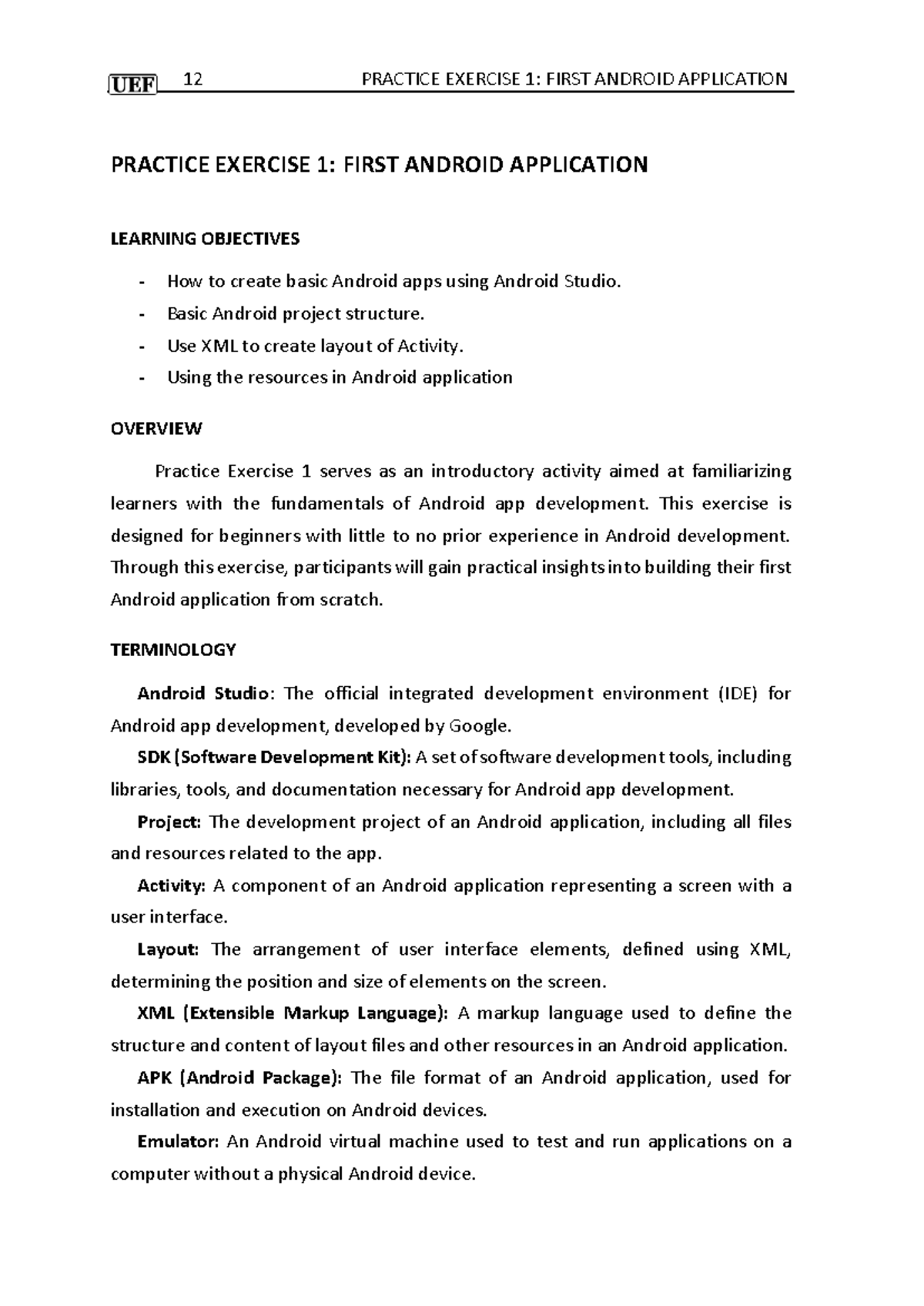 LAB 01: PRACTICE EXERCISE 1 - FIRST ANDROID APPLICATION - Studocu