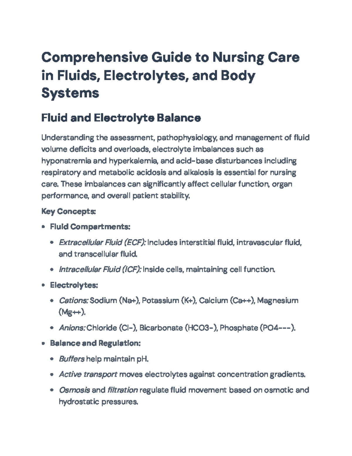 Comprehensive Nursing Care Guide: Fluids, Electrolytes & Body Systems ...