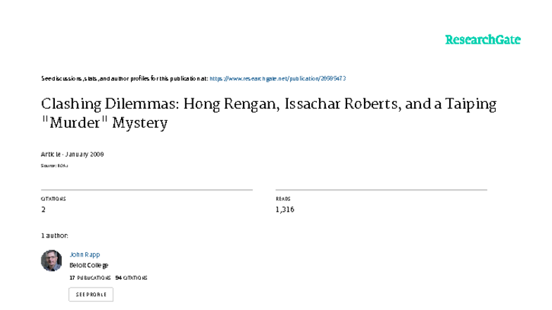 Clashing Dilemmas: Hong Rengan & Issachar Roberts in Taiping Rebellion ...