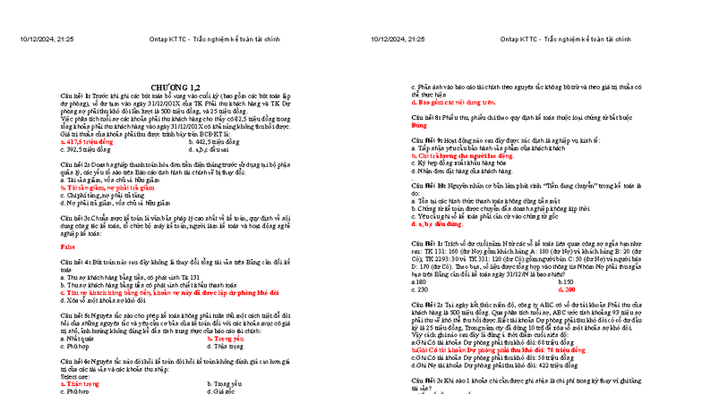 21:25 Ontap KTTC - Trắc nghiệm Kế Toán Tài Chính - Studocu