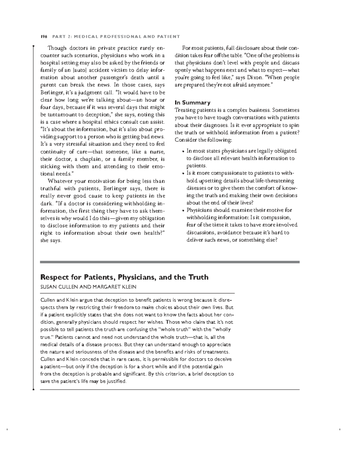 196 PA Exploring Patient Autonomy: Ethics of Deception in Medical ...